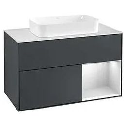 Villeroy & Boch Villeroy und Boch Finion Waschtischunterschrank F251MTHG 100x60,3cm, Abdeckplatte white matt, Regal rechts White matt lacquer, Midnight Blue Matt Lacquer