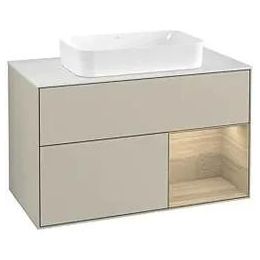 Villeroy & Boch Villeroy und Boch Finion Waschtischunterschrank F251PCHH 100x60,3cm, Abdeckplatte white matt, Regal rechts Oak Veneer, Sand Matt Lacquer