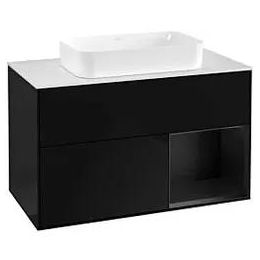 Villeroy & Boch Villeroy und Boch Finion Waschtischunterschrank F251PDPH 100x60,3cm, Abdeckplatte white matt, Regal rechts Black matt lacquer, Glossy Black Lacquer