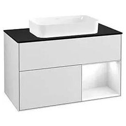 Villeroy & Boch Villeroy und Boch Finion Waschtischunterschrank F252GFMT 100x60,3cm, Abdeckplatte black matt, Regal rechts Glossy white lacquer, White matt lacquer