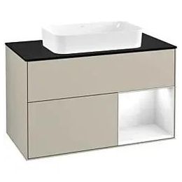 Villeroy & Boch Villeroy und Boch Finion Waschtischunterschrank F252GFHH 100x60,3cm, Abdeckplatte black matt, Regal rechts Glossy white lacquer, Sand Matt Lacquer