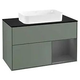 Villeroy & Boch Villeroy und Boch Finion Waschtischunterschrank F252GKGM 100x60,3cm, Abdeckplatte black matt, Regal rechts Anthracite matt, Olive Matt Lacquer