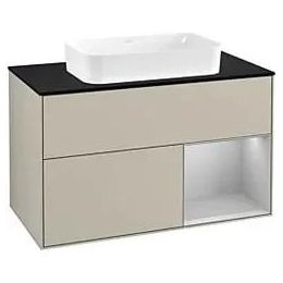 Villeroy & Boch Villeroy und Boch Finion Waschtischunterschrank F252GJHH 100x60,3cm, Abdeckplatte black matt, Regal rechts Light grey matt, Sand Matt Lacquer