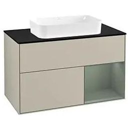 Villeroy & Boch Villeroy und Boch Finion Waschtischunterschrank F252GMHH 100x60,3cm, Abdeckplatte black matt, Regal rechts Olive Matt Lacquer, Sand Matt Lacquer