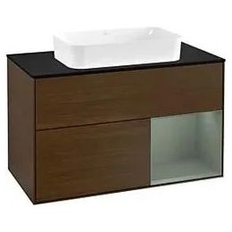 Villeroy & Boch Villeroy und Boch Finion Waschtischunterschrank F252GMGN 100x60,3cm, Abdeckplatte black matt, Regal rechts Olive Matt Lacquer, Walnut veneer