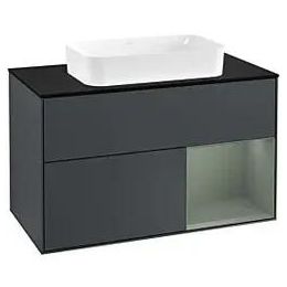 Villeroy & Boch Villeroy und Boch Finion Waschtischunterschrank F252GMHG 100x60,3cm, Abdeckplatte black matt, Regal rechts Olive Matt Lacquer, Midnight Blue Matt Lacquer