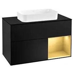 Villeroy & Boch Villeroy und Boch Finion Waschtischunterschrank F252HFPD 100x60,3cm, Abdeckplatte black matt, Regal rechts Gold matt, Black matt lacquer