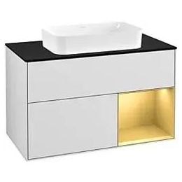 Villeroy & Boch Villeroy und Boch Finion Waschtischunterschrank F252HFMT 100x60,3cm, Abdeckplatte black matt, Regal rechts Gold matt, White matt lacquer