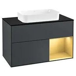 Villeroy & Boch Villeroy und Boch Finion Waschtischunterschrank F252HFHG 100x60,3cm, Abdeckplatte black matt, Regal rechts Gold matt, Midnight Blue Matt Lacquer