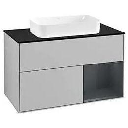 Villeroy & Boch Villeroy und Boch Finion Waschtischunterschrank F252HGGJ 100x60,3cm, Abdeckplatte black matt, Regal rechts Midnight Blue Matt Lacquer, Light grey matt