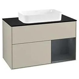 Villeroy & Boch Villeroy und Boch Finion Waschtischunterschrank F252HGHH 100x60,3cm, Abdeckplatte black matt, Regal rechts Midnight Blue Matt Lacquer, Sand Matt Lacquer