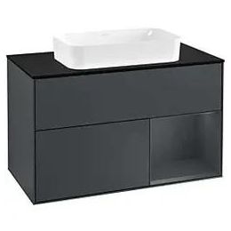 Villeroy & Boch Villeroy und Boch Finion Waschtischunterschrank F252HGHG 100x60,3cm, Abdeckplatte black matt, Regal rechts Midnight Blue Matt Lacquer, Midnight Blue Matt Lacquer