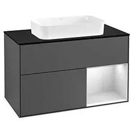 Villeroy & Boch Villeroy und Boch Finion Waschtischunterschrank F252MTGK 100x60,3cm, Abdeckplatte black matt, Regal rechts White matt lacquer, Anthracite matt