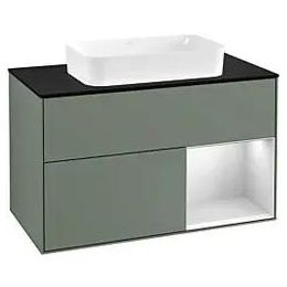 Villeroy & Boch Villeroy und Boch Finion Waschtischunterschrank F252MTGM 100x60,3cm, Abdeckplatte black matt, Regal rechts White matt lacquer, Olive Matt Lacquer