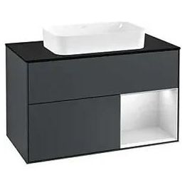 Villeroy & Boch Villeroy und Boch Finion Waschtischunterschrank F252MTHG 100x60,3cm, Abdeckplatte black matt, Regal rechts White matt lacquer, Midnight Blue Matt Lacquer