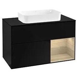 Villeroy & Boch Villeroy und Boch Finion Waschtischunterschrank F252PCPH 100x60,3cm, Abdeckplatte black matt, Regal rechts Oak Veneer, Glossy Black Lacquer