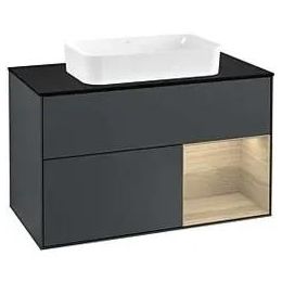 Villeroy & Boch Villeroy und Boch Finion Waschtischunterschrank F252PCHG 100x60,3cm, Abdeckplatte black matt, Regal rechts Oak Veneer, Midnight Blue Matt Lacquer