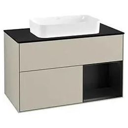 Villeroy & Boch Villeroy und Boch Finion Waschtischunterschrank F252PDHH 100x60,3cm, Abdeckplatte black matt, Regal rechts Black matt lacquer, Sand Matt Lacquer