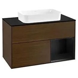 Villeroy & Boch Villeroy und Boch Finion Waschtischunterschrank F252PDGN 100x60,3cm, Abdeckplatte black matt, Regal rechts Black matt lacquer, Walnut veneer