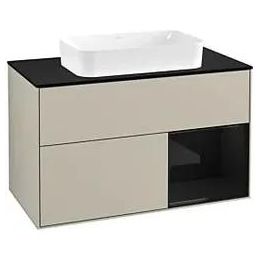 Villeroy & Boch Villeroy und Boch Finion Waschtischunterschrank F252PHHH 100x60,3cm, Abdeckplatte black matt, Regal rechts Glossy Black Lacquer, Sand Matt Lacquer