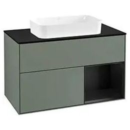 Villeroy & Boch Villeroy und Boch Finion Waschtischunterschrank F252PDGM 100x60,3cm, Abdeckplatte black matt, Regal rechts Black matt lacquer, Olive Matt Lacquer