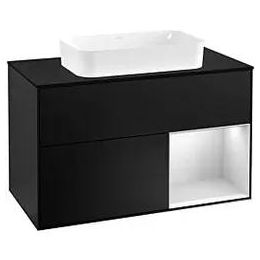 Villeroy & Boch Villeroy und Boch Finion Waschtischunterschrank F252MTPD 100x60,3cm, Abdeckplatte black matt, Regal rechts White matt lacquer, Black matt lacquer