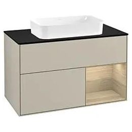 Villeroy & Boch Villeroy und Boch Finion Waschtischunterschrank F252PCHH 100x60,3cm, Abdeckplatte black matt, Regal rechts Oak Veneer, Sand Matt Lacquer