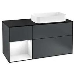 Villeroy & Boch Villeroy und Boch Finion Waschtischunterschrank F272GFHG 120cm, Abdeckplatte black matt, Regal links Glossy white lacquer, Midnight Blue Matt Lacquer