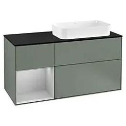 Villeroy & Boch Villeroy und Boch Finion Waschtischunterschrank F272GJGM 120cm, Abdeckplatte black matt, Regal links Light grey matt, Olive Matt Lacquer