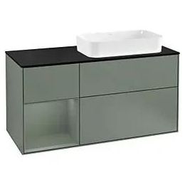 Villeroy & Boch Villeroy und Boch Finion Waschtischunterschrank F272GMGM 120cm, Abdeckplatte black matt, Regal links Olive Matt Lacquer, Olive Matt Lacquer