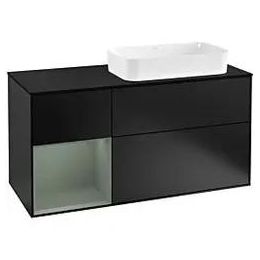 Villeroy & Boch Villeroy und Boch Finion Waschtischunterschrank F272GMPD 120cm, Abdeckplatte black matt, Regal links Olive Matt Lacquer, Black matt lacquer