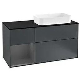 Villeroy & Boch Villeroy und Boch Finion Waschtischunterschrank F272GKHG 120cm, Abdeckplatte black matt, Regal links Anthracite matt, Midnight Blue Matt Lacquer