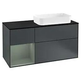 Villeroy & Boch Villeroy und Boch Finion Waschtischunterschrank F272GMHG 120cm, Abdeckplatte black matt, Regal links Olive Matt Lacquer, Midnight Blue Matt Lacquer