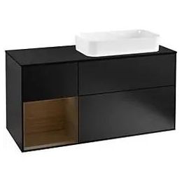 Villeroy & Boch Villeroy und Boch Finion Waschtischunterschrank F272GNPD 120cm, Abdeckplatte black matt, Regal links Walnut veneer, Black matt lacquer