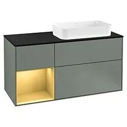 Villeroy & Boch Villeroy und Boch Finion Waschtischunterschrank F272HFGM 120cm, Abdeckplatte black matt, Regal links Gold matt, Olive Matt Lacquer