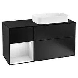 Villeroy & Boch Villeroy und Boch Finion Waschtischunterschrank F272MTPD 120cm, Abdeckplatte black matt, Regal links White matt lacquer, Black matt lacquer