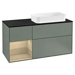 Villeroy & Boch Villeroy und Boch Finion Waschtischunterschrank F272PCGM 120cm, Abdeckplatte black matt, Regal links Oak Veneer, Olive Matt Lacquer