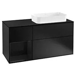 Villeroy & Boch Villeroy und Boch Finion Waschtischunterschrank F272PHPD 120cm, Abdeckplatte black matt, Regal links Glossy Black Lacquer, Black matt lacquer