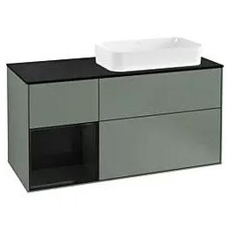 Villeroy & Boch Villeroy und Boch Finion Waschtischunterschrank F272PHGM 120cm, Abdeckplatte black matt, Regal links Glossy Black Lacquer, Olive Matt Lacquer