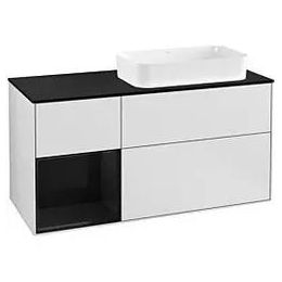 Villeroy & Boch Villeroy und Boch Finion Waschtischunterschrank F272PHMT 120cm, Abdeckplatte black matt, Regal links Glossy Black Lacquer, White matt lacquer