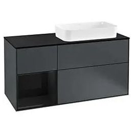 Villeroy & Boch Villeroy und Boch Finion Waschtischunterschrank F272PHHG 120cm, Abdeckplatte black matt, Regal links Glossy Black Lacquer, Midnight Blue Matt Lacquer