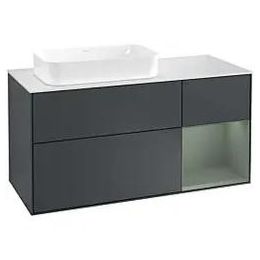 Villeroy & Boch Villeroy und Boch Finion Waschtischunterschrank F281GMHG 120cm, Abdeckplatte white matt, Regal rechts Olive Matt Lacquer, Midnight Blue Matt Lacquer