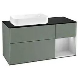 Villeroy & Boch Villeroy und Boch Finion Waschtischunterschrank F282GJGM 120cm, Abdeckplatte black matt, Regal rechts Light grey matt, Olive Matt Lacquer