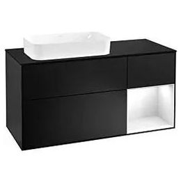 Villeroy & Boch Villeroy und Boch Finion Waschtischunterschrank F282GFPD 120cm, Abdeckplatte black matt, Regal rechts Glossy white lacquer, Black matt lacquer