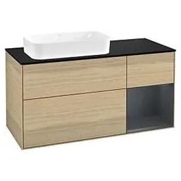 Villeroy & Boch Villeroy und Boch Finion Waschtischunterschrank F282HGPC 120cm, Abdeckplatte black matt, Regal rechts Midnight Blue Matt Lacquer, Oak Veneer