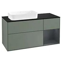 Villeroy & Boch Villeroy und Boch Finion Waschtischunterschrank F282HGGM 120cm, Abdeckplatte black matt, Regal rechts Midnight Blue Matt Lacquer, Olive Matt Lacquer