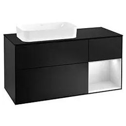 Villeroy & Boch Villeroy und Boch Finion Waschtischunterschrank F282MTPD 120cm, Abdeckplatte black matt, Regal rechts White matt lacquer, Black matt lacquer