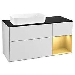 Villeroy & Boch Villeroy und Boch Finion Waschtischunterschrank F282HFMT 120cm, Abdeckplatte black matt, Regal rechts Gold matt, White matt lacquer