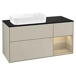 Villeroy & Boch Villeroy und Boch Finion Waschtischunterschrank F282PCHH 120cm, Abdeckplatte black matt, Regal rechts Oak Veneer, Sand Matt Lacquer