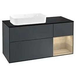 Villeroy & Boch Villeroy und Boch Finion Waschtischunterschrank F282PCHG 120cm, Abdeckplatte black matt, Regal rechts Oak Veneer, Midnight Blue Matt Lacquer